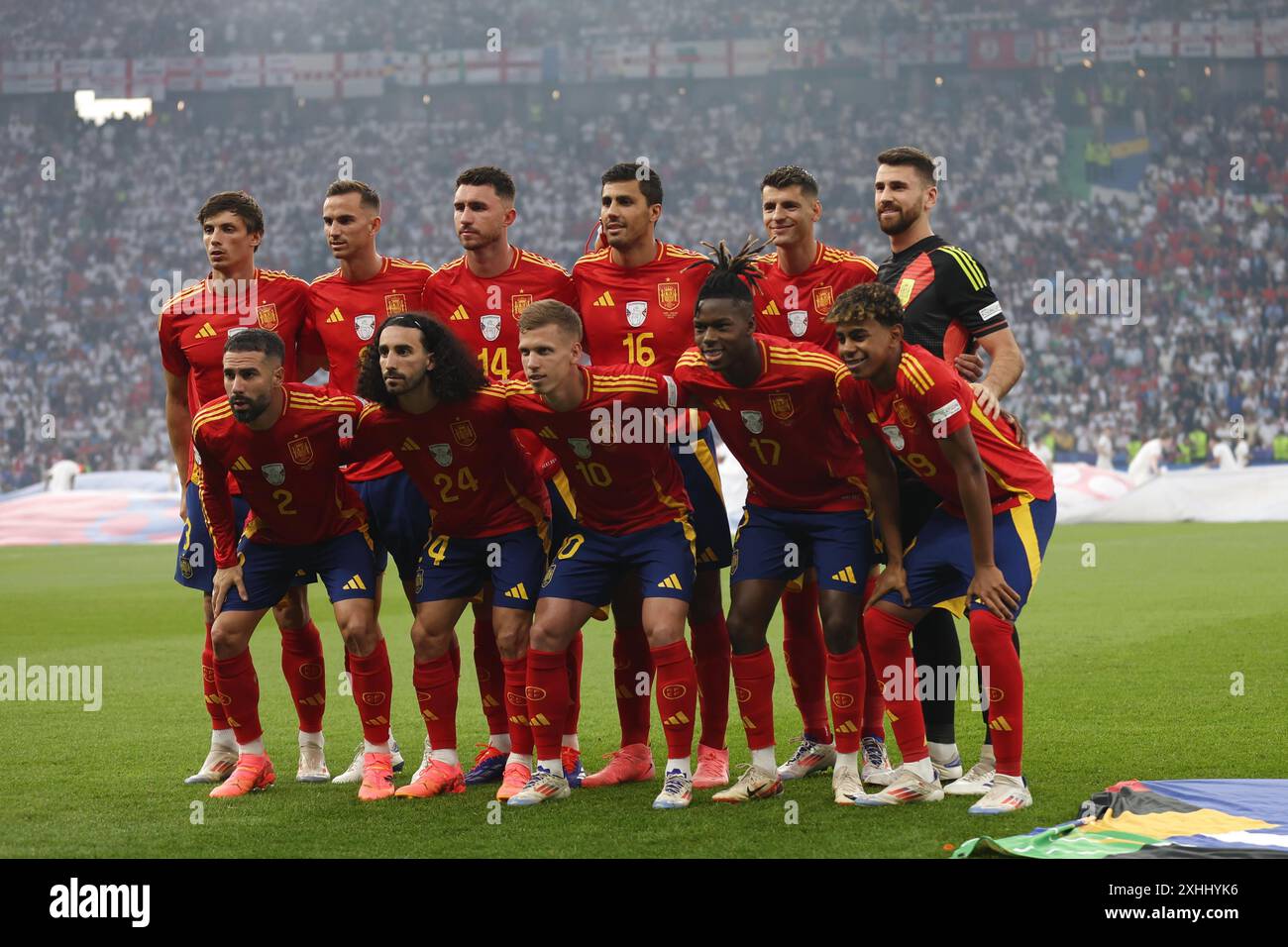 Berlin, Germany. 14th July, 2024. Starting players of Spain line up ...