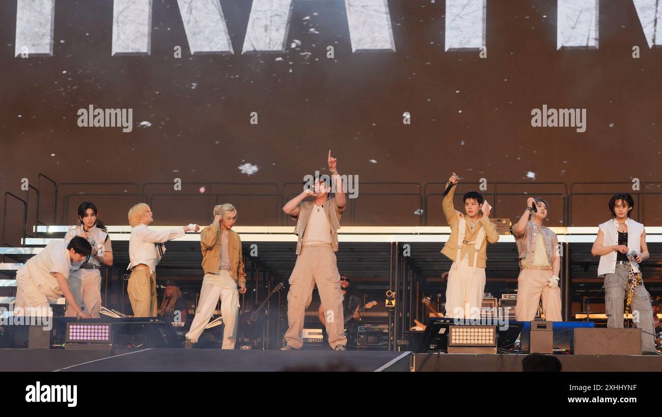 EDITORIAL USE ONLY Stray Kids performing on stage at BST Hyde Park in ...
