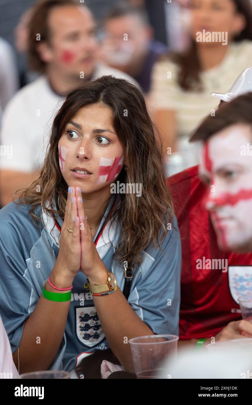 Brixton, London, UK. Sunday July 14, 2024. England fans are pictured ...