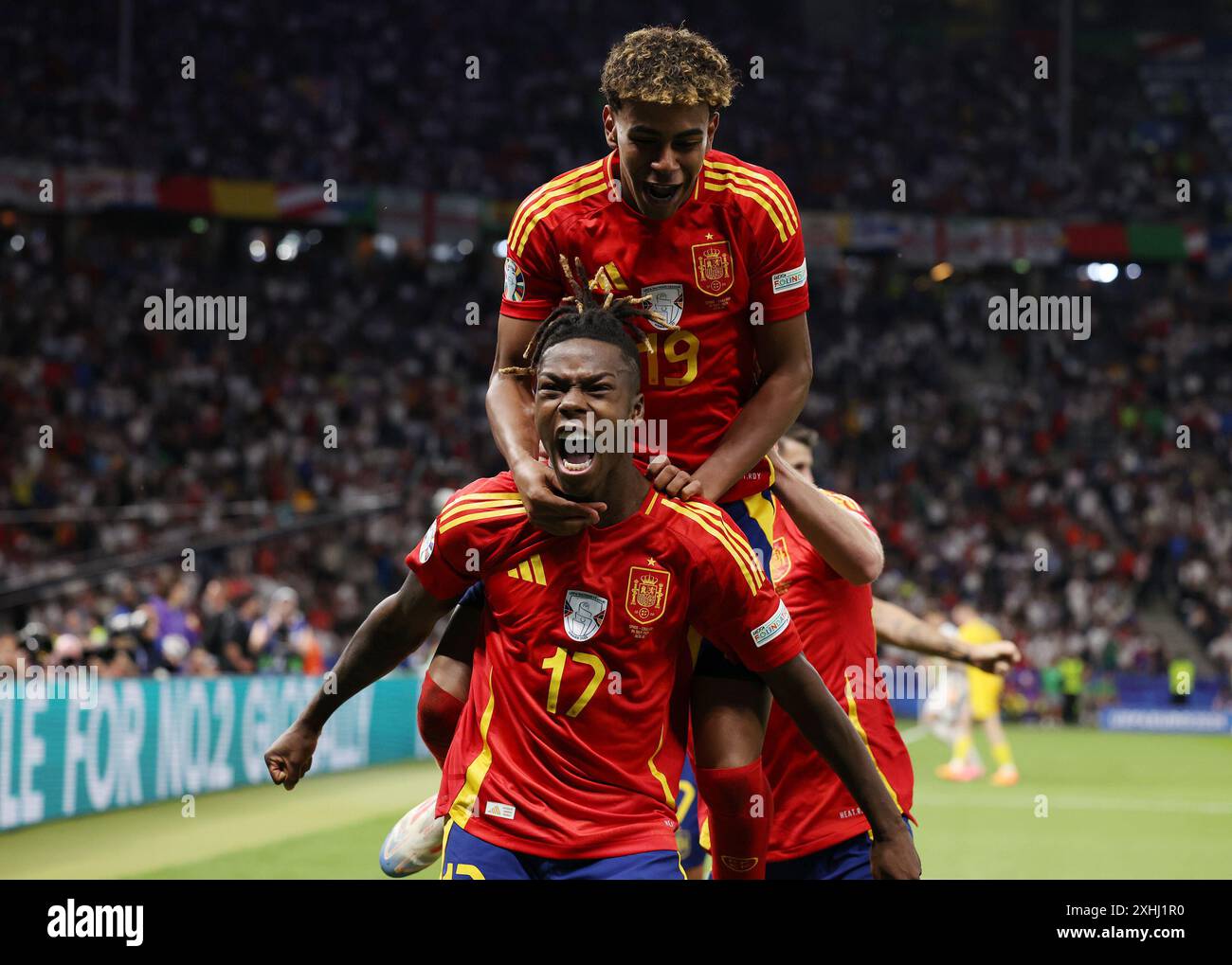 Berlin, Germany. 14th July, 2024. Nico Williams of Spain celebrates ...