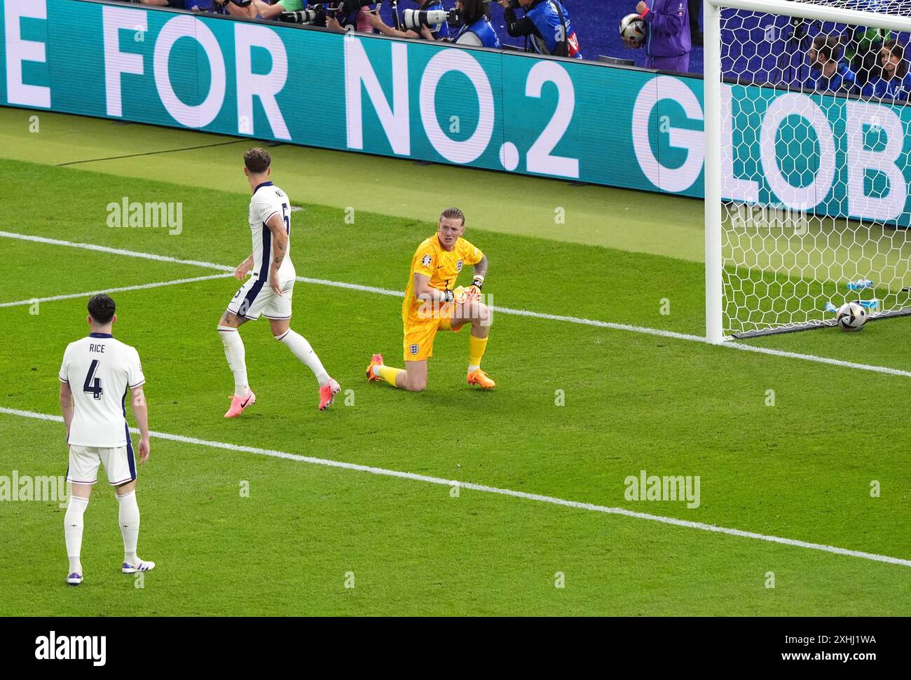England goalkeeper Jordan Pickford reacts after conceding their side's ...