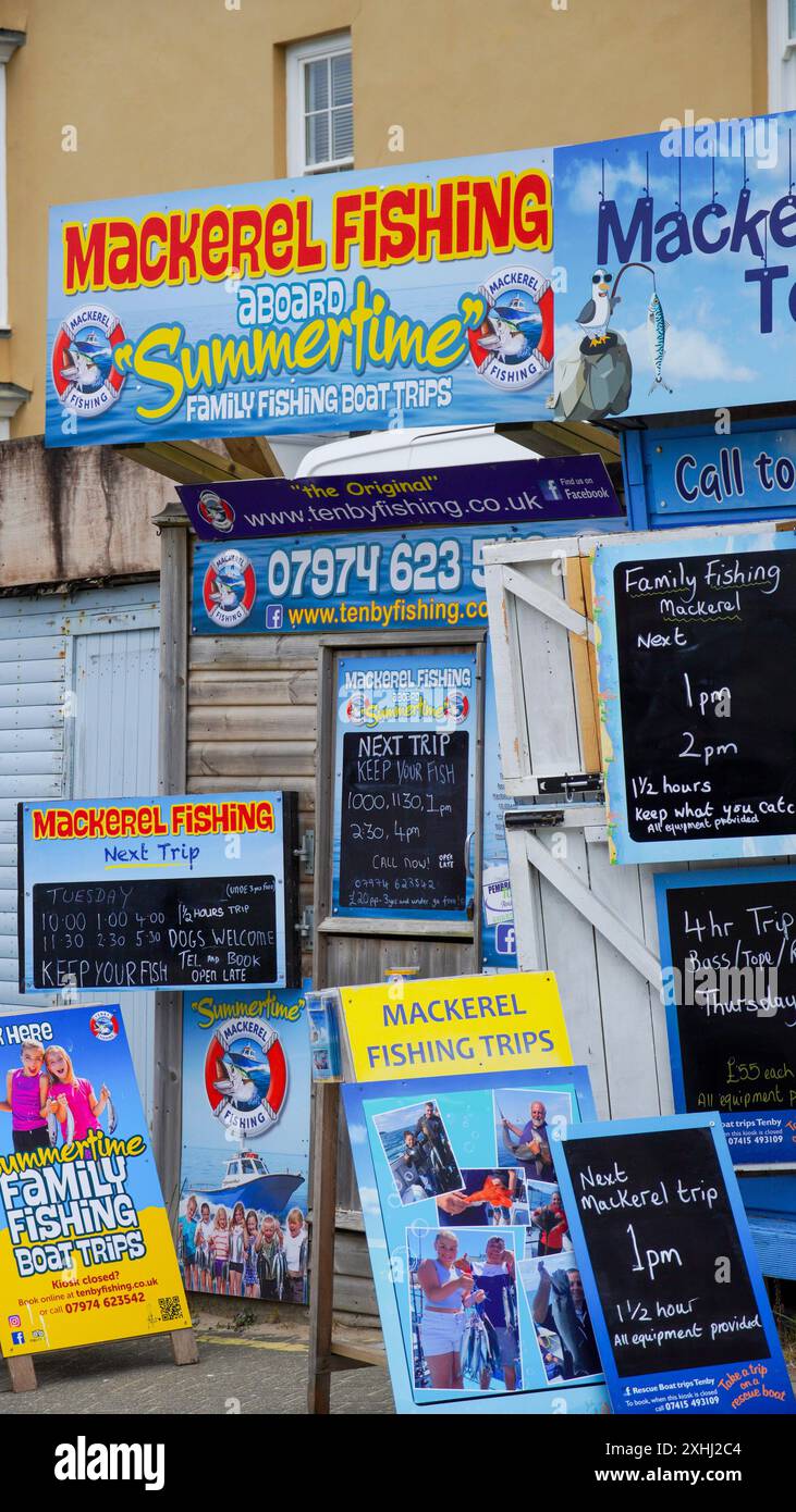 Tenby, Pembrokeshire, Wales - July 02 2024: Small huts selling fishing ...