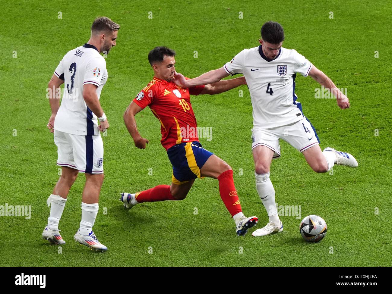 England's Luke Shaw, Spain's Martin Zubimendi, and England's Declan ...