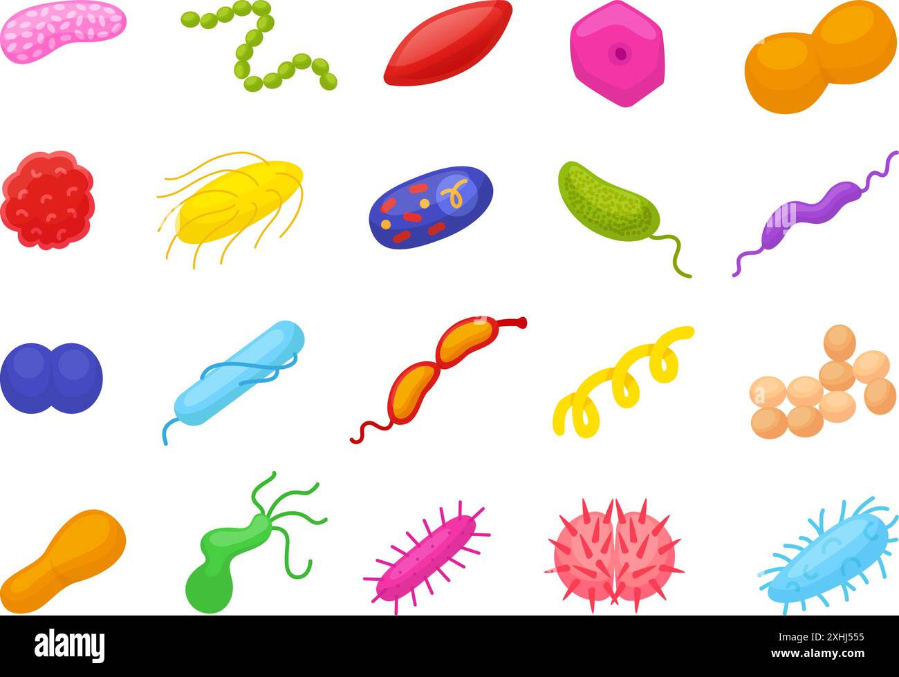 Cartoon bacterias. Biological viruses and infectious bacteria. Microbes ...