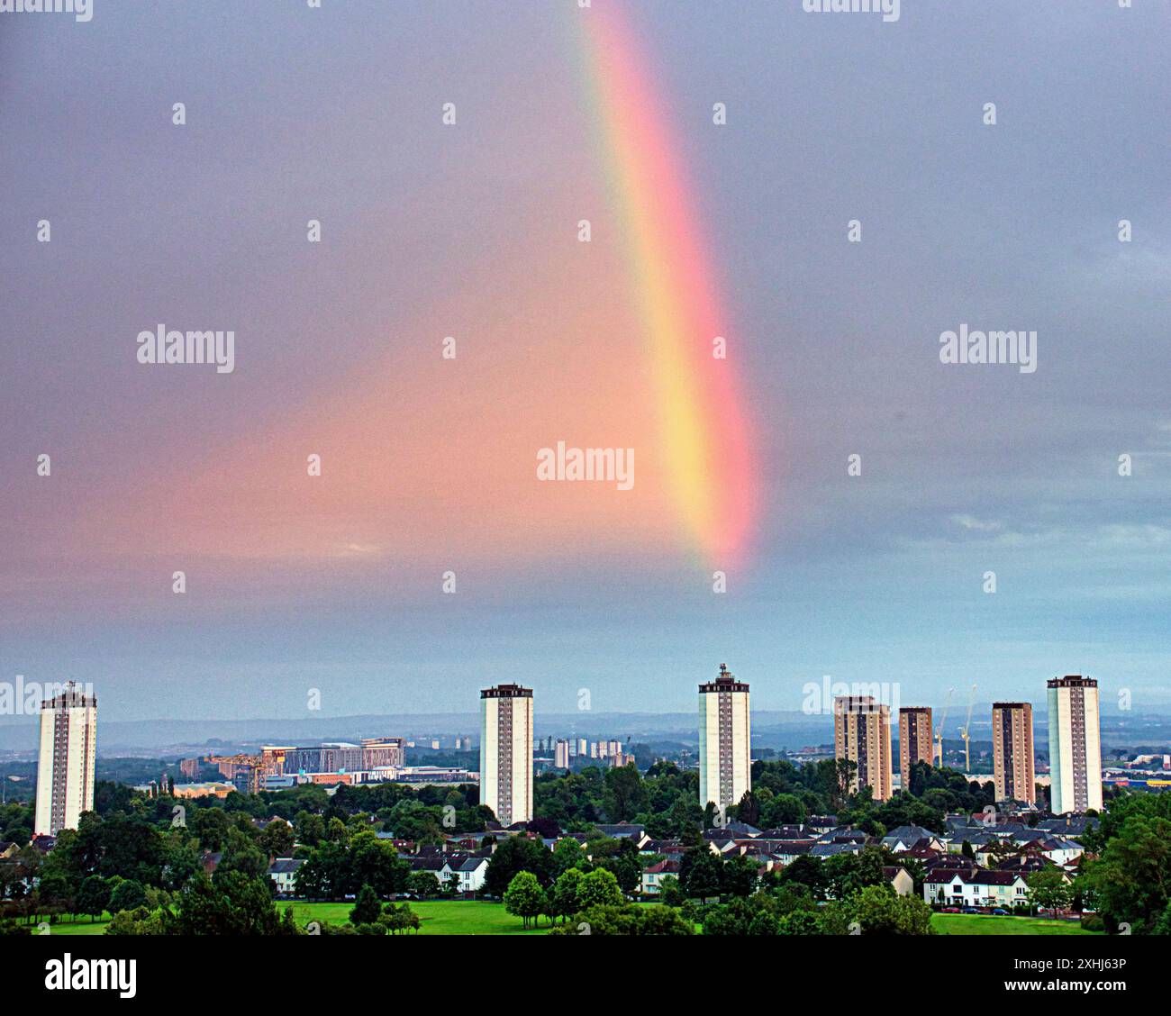 Glasgow, Scotland, UK. 14th July, 2024: UK Weather: Truncated Ranbow ar ...