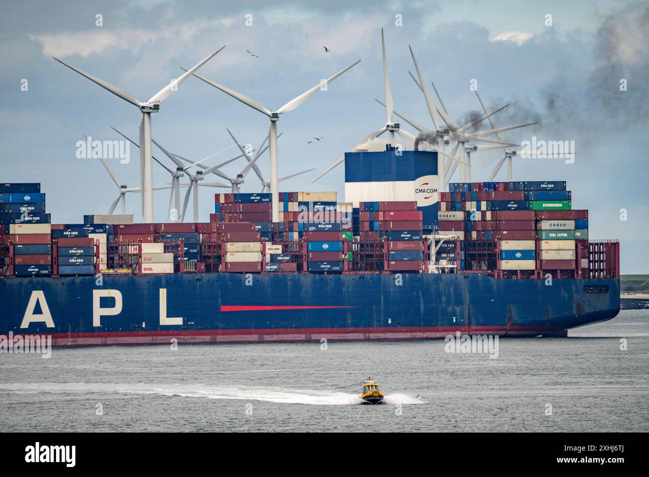 Einfahrt zum Seehafen von Rotterdam, APL Raffles Containerfrachter ...