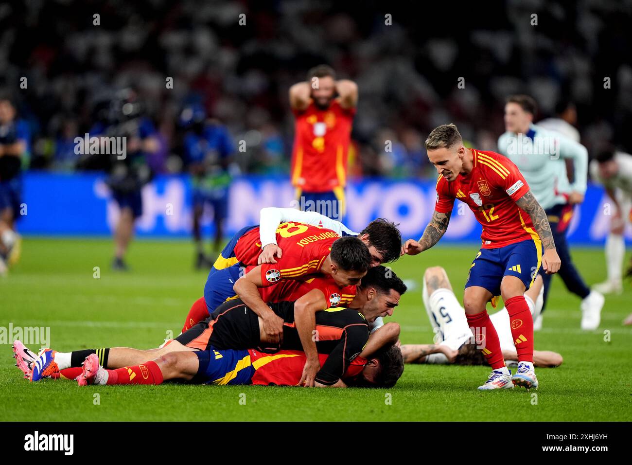 The Spanish players celebrate winning the UEFA Euro 2024 final match at ...