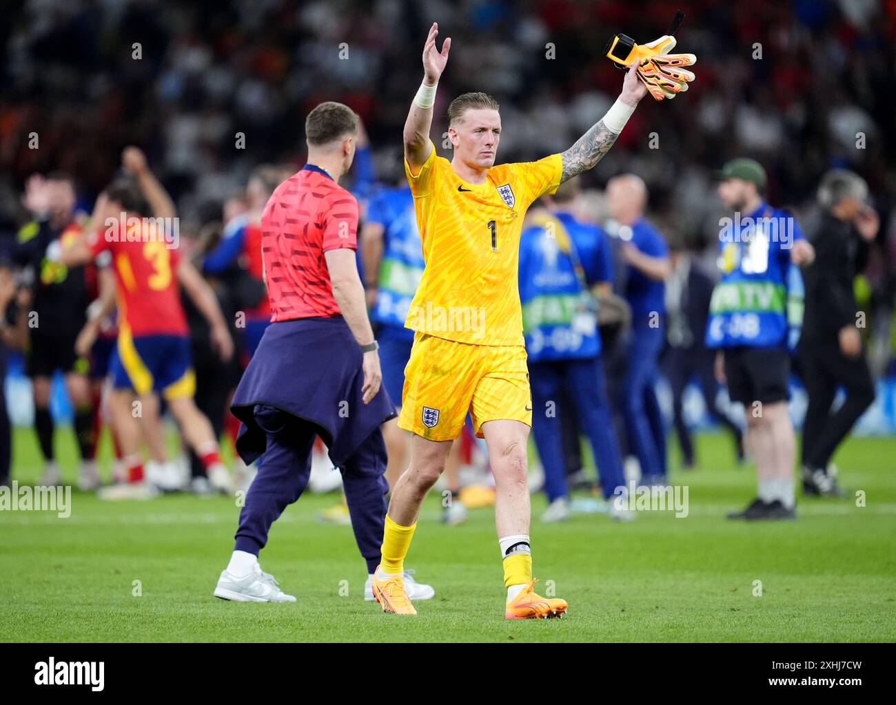England's Jordan Pickford reacts after losing the UEFA Euro 2024 final ...
