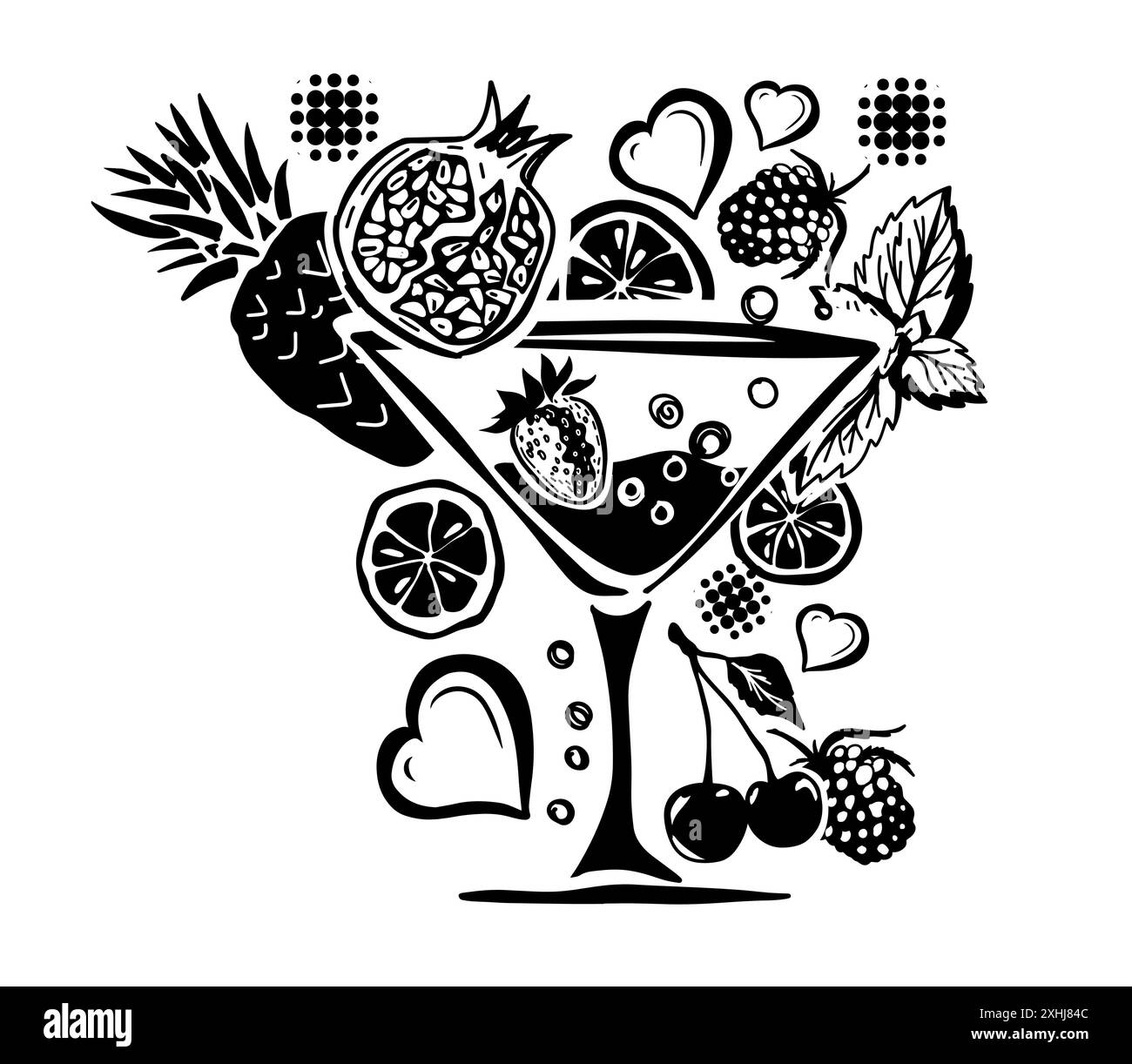 Fruit fresh drink monochrome. hand drawing. Not AI. Vector illustration ...