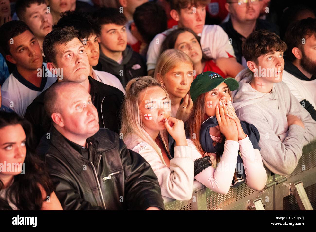 Manchester, UK. 14 July 2024. England fans react to defeat at the UEFA ...
