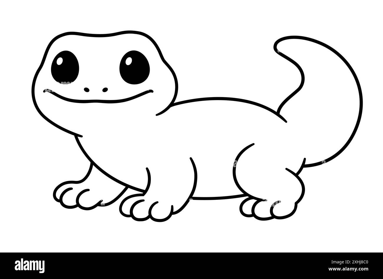 Cute cartoon Tokay Gecko black and white line art drawing, vector ...