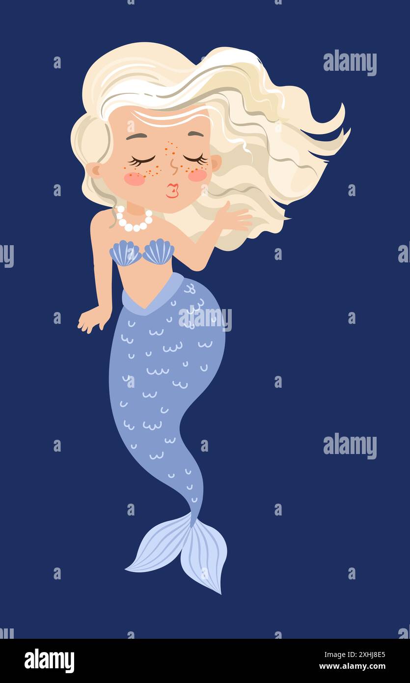 Hand drawn vector illustration of Beautiful Girl Mermaid isolated on ...