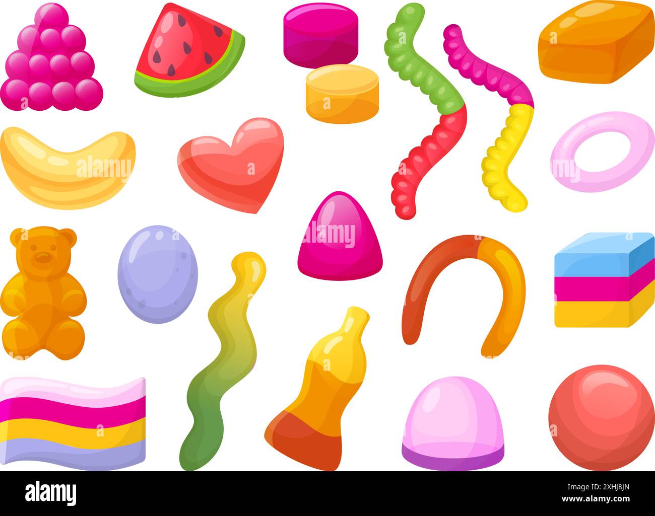 Cartoon jelly candies. Sweet chewy candy different shapes, heart bear ...