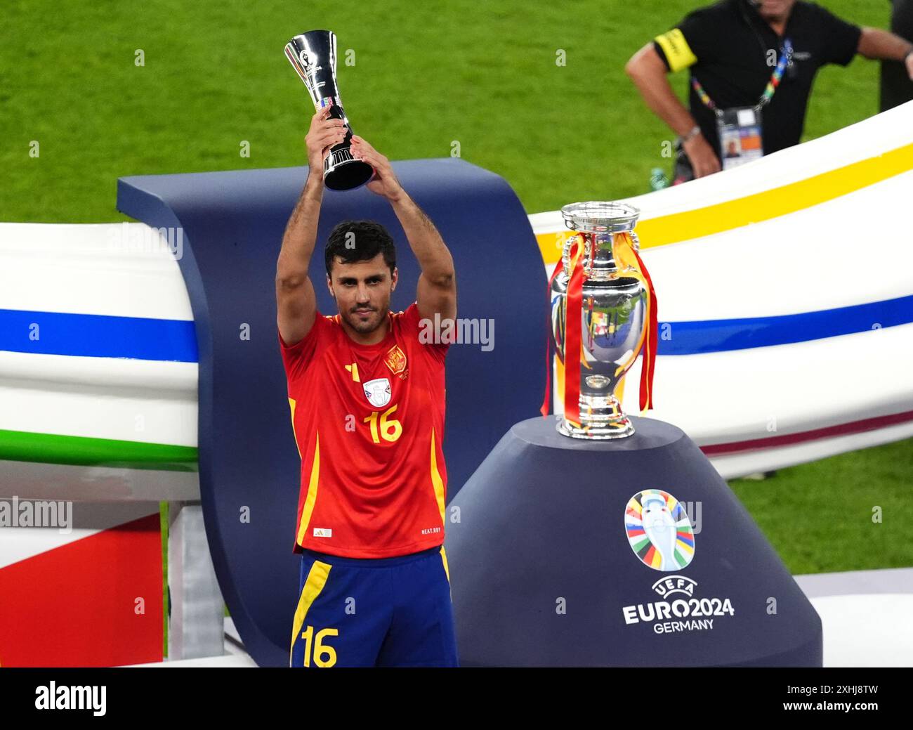 Spain's Rodri celebrates with a trophy following the UEFA Euro 2024 ...