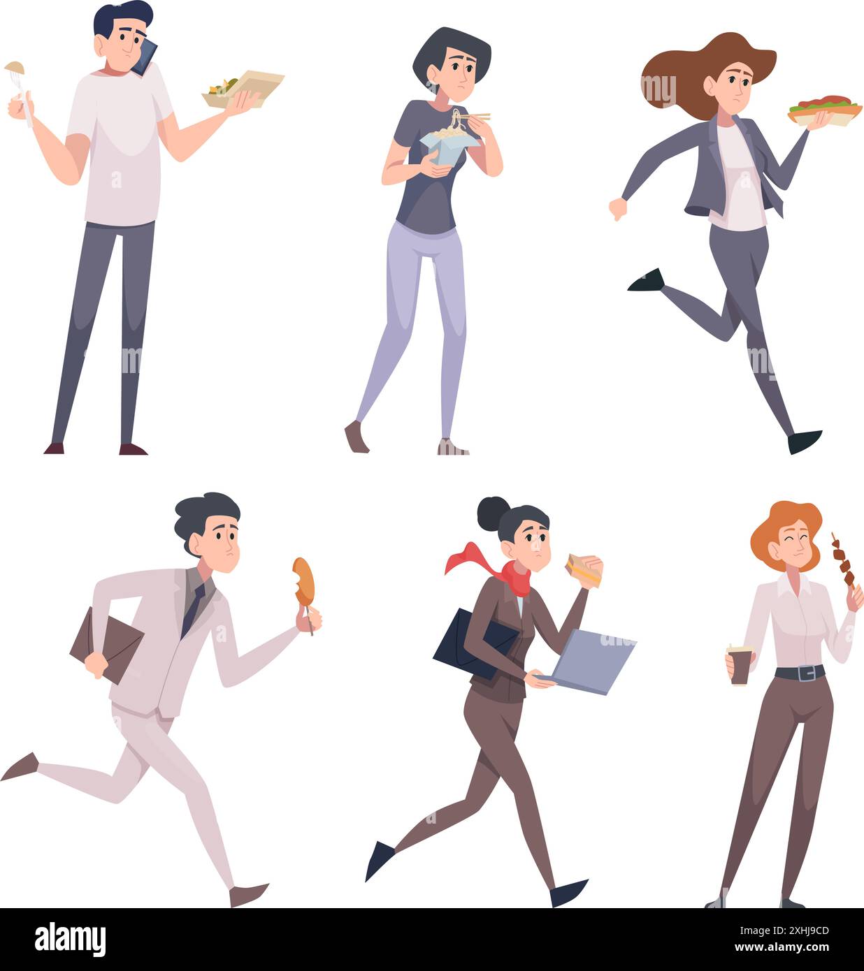 Snacks people. Daily routine characters eating fast life savor bites on ...