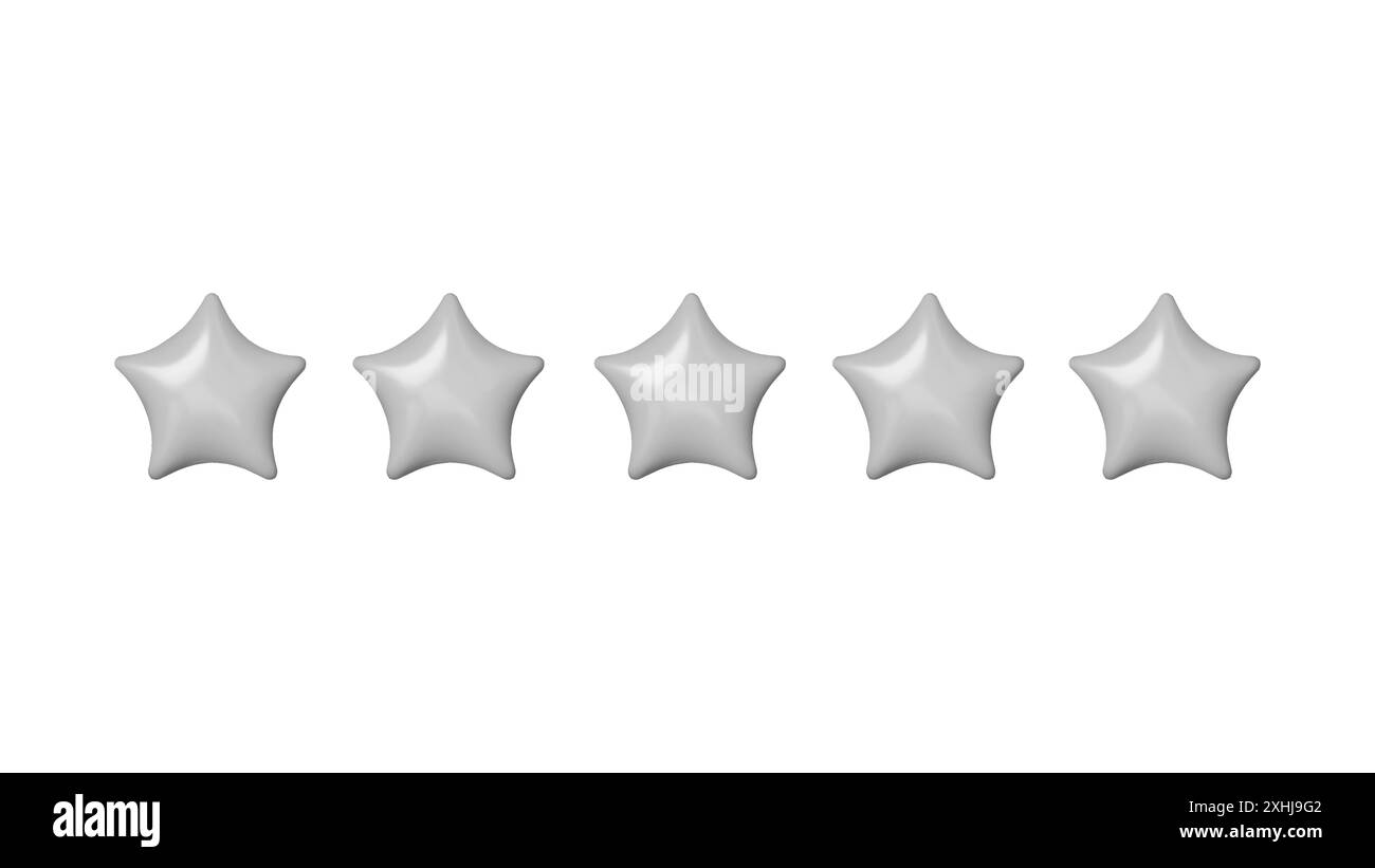 3D Five stars, glossy gray colors. Customer rating feedback concept ...