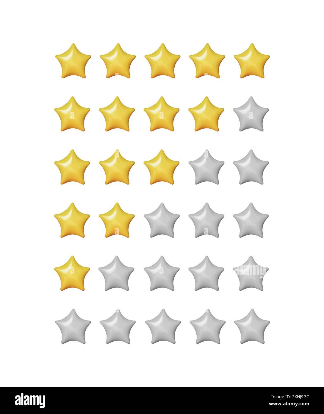 3D Five stars, glossy yellow and gray colors. Customer rating feedback ...