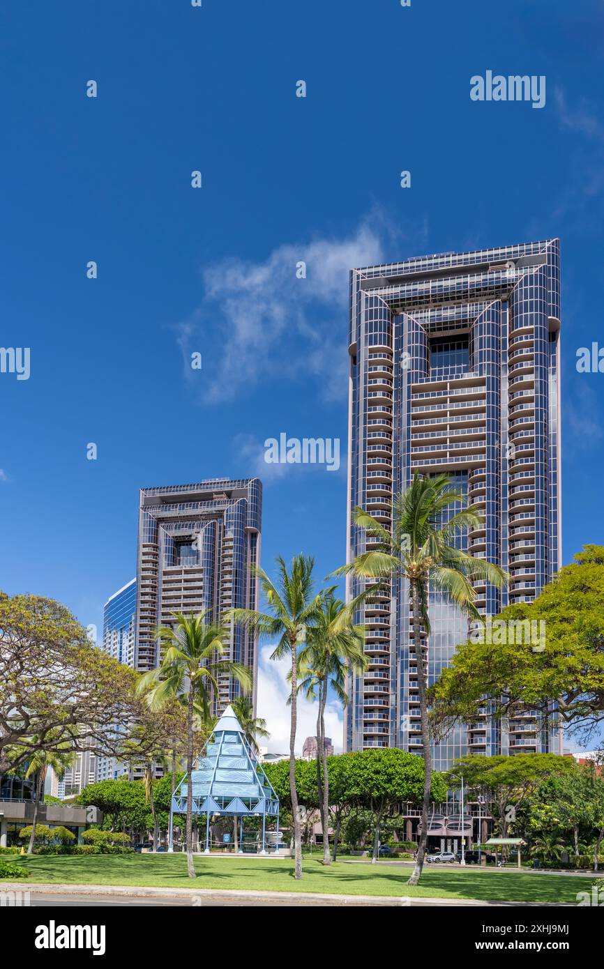 One Waterfront towers condominium complex in Honolulu, Oahu, Hawaii ...