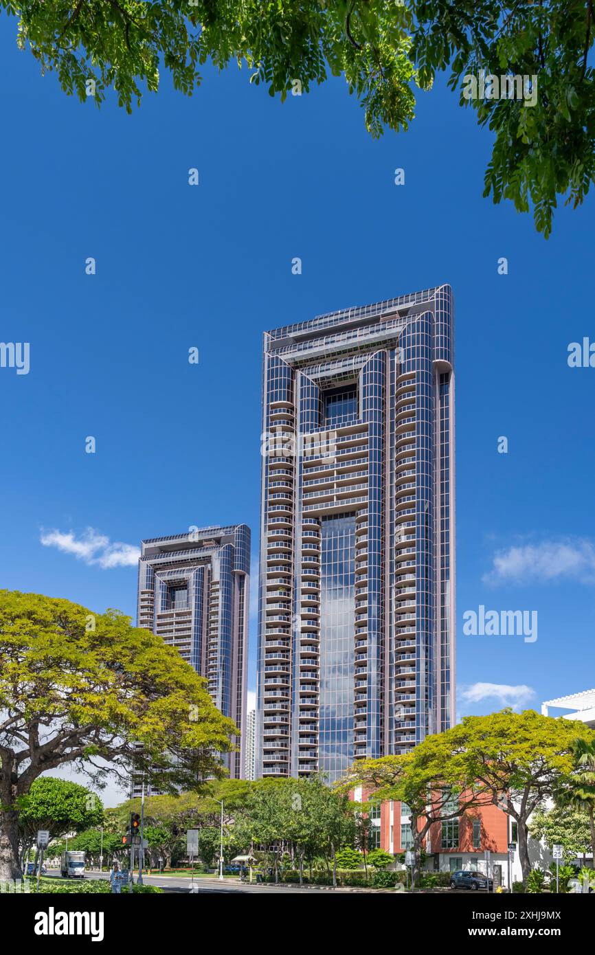 One Waterfront towers condominium complex in Honolulu, Oahu, Hawaii ...