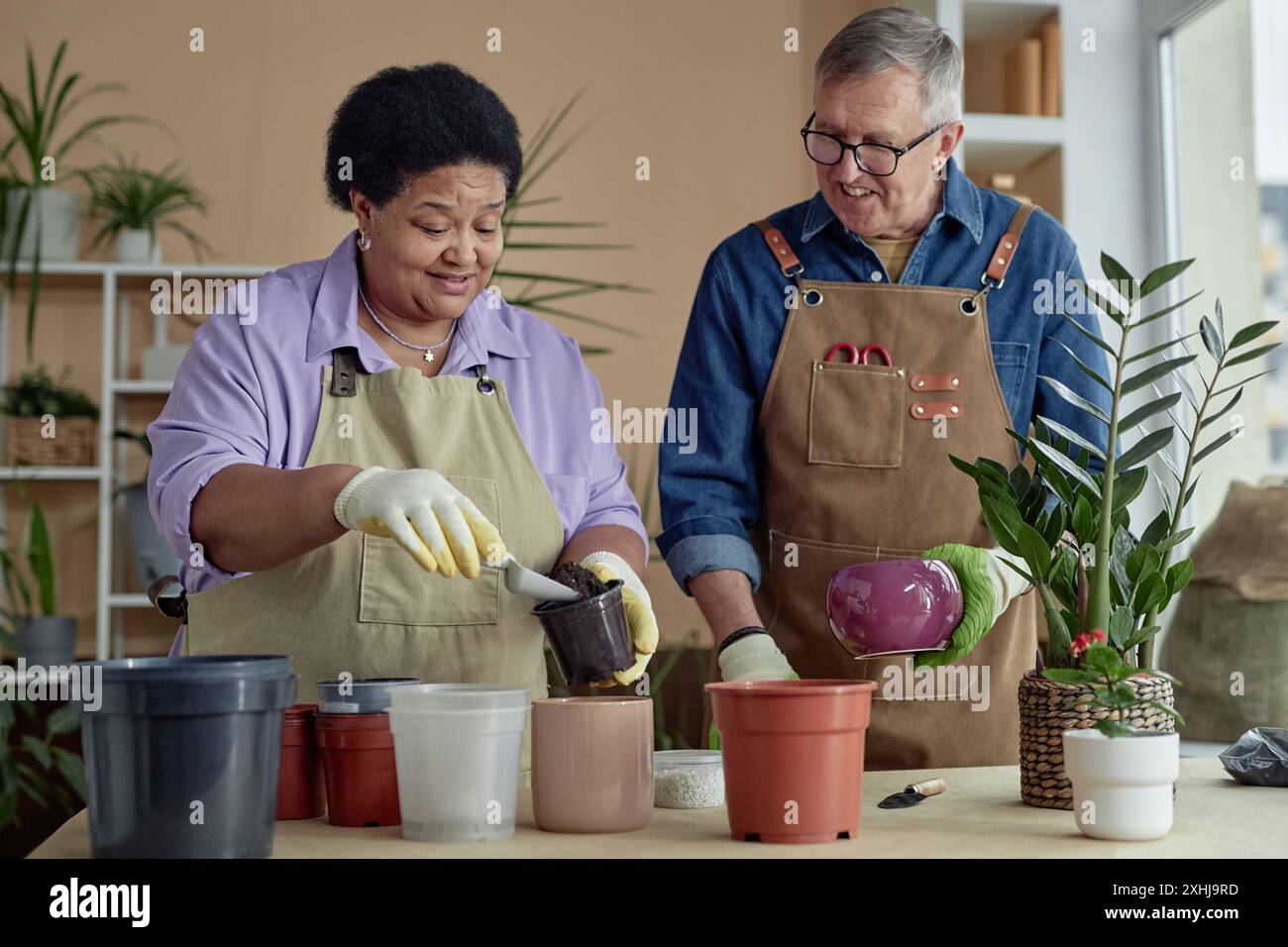 Black man repotting houseplants hi-res stock photography and images - Alamy