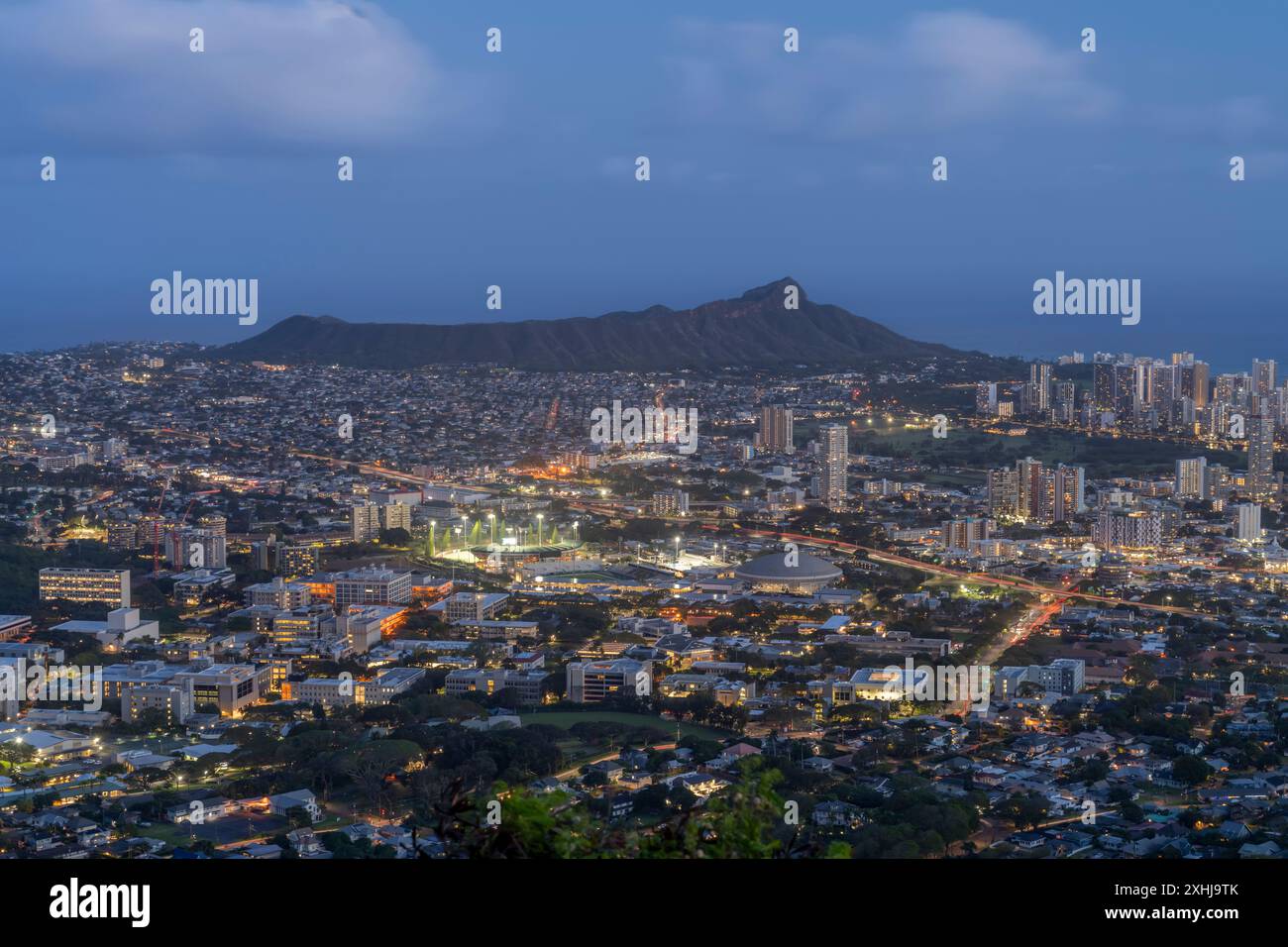 Night view of downtown city illuminated at night from Tantalus Lookout ...