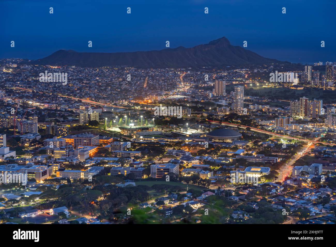 Night view of downtown city illuminated at night from Tantalus Lookout ...