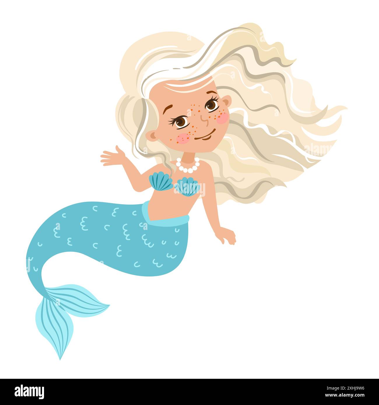 Hand drawn vector illustration of Beautiful Girl Mermaid isolated on ...