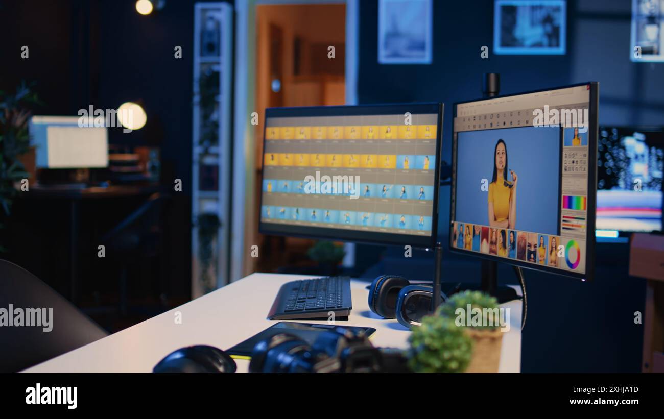 Empty multimedia creative studio with photo editing software on PC ...