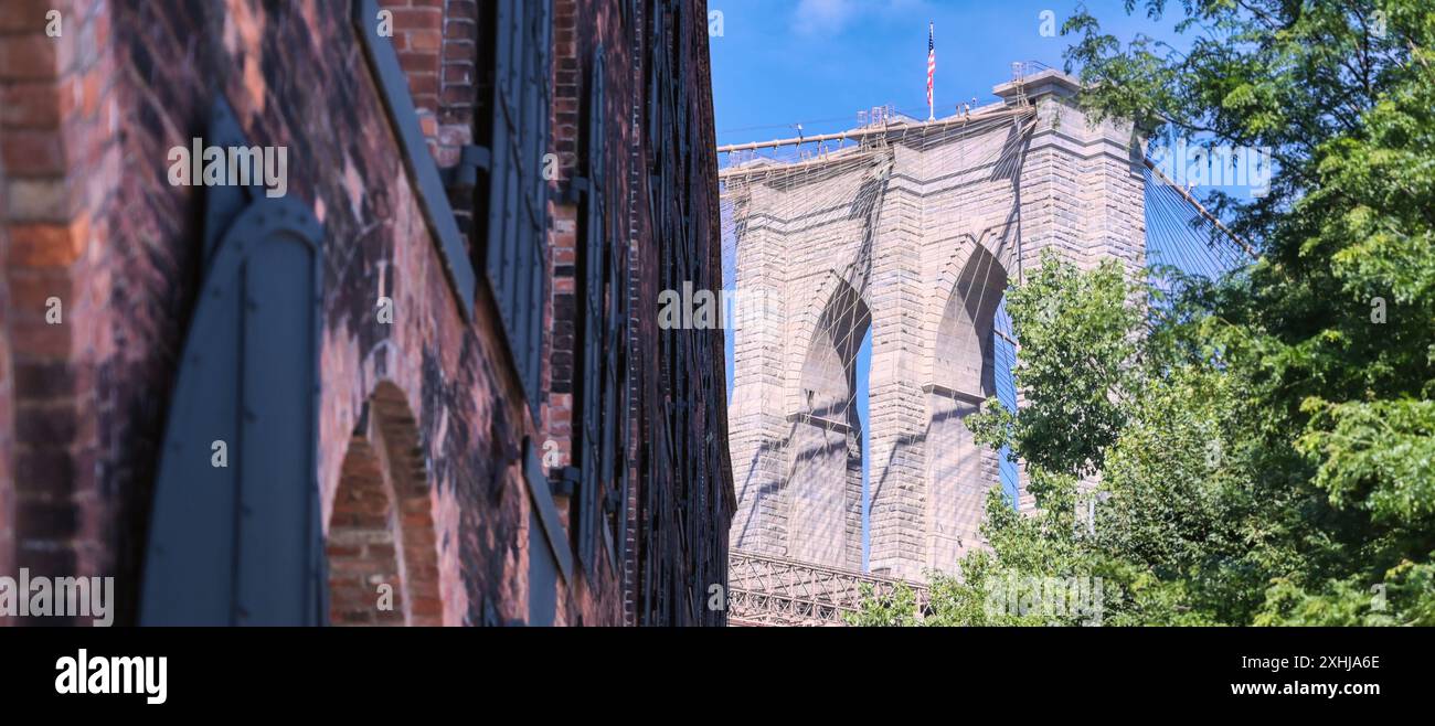 The Brooklyn Bridge from Dumbo, Brooklyin, New York on a sunny day ...