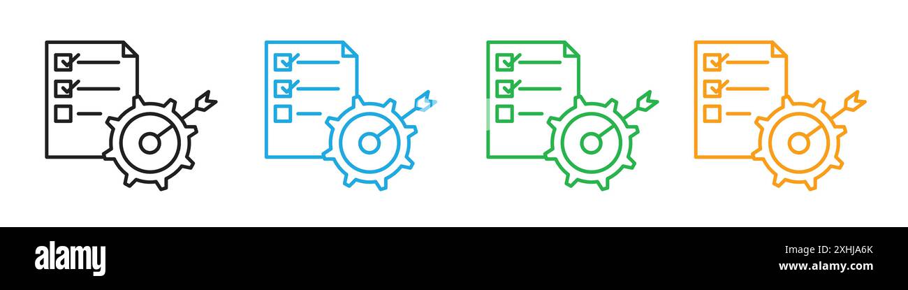 Accomplished goals and objectives icon Black line art vector in black ...