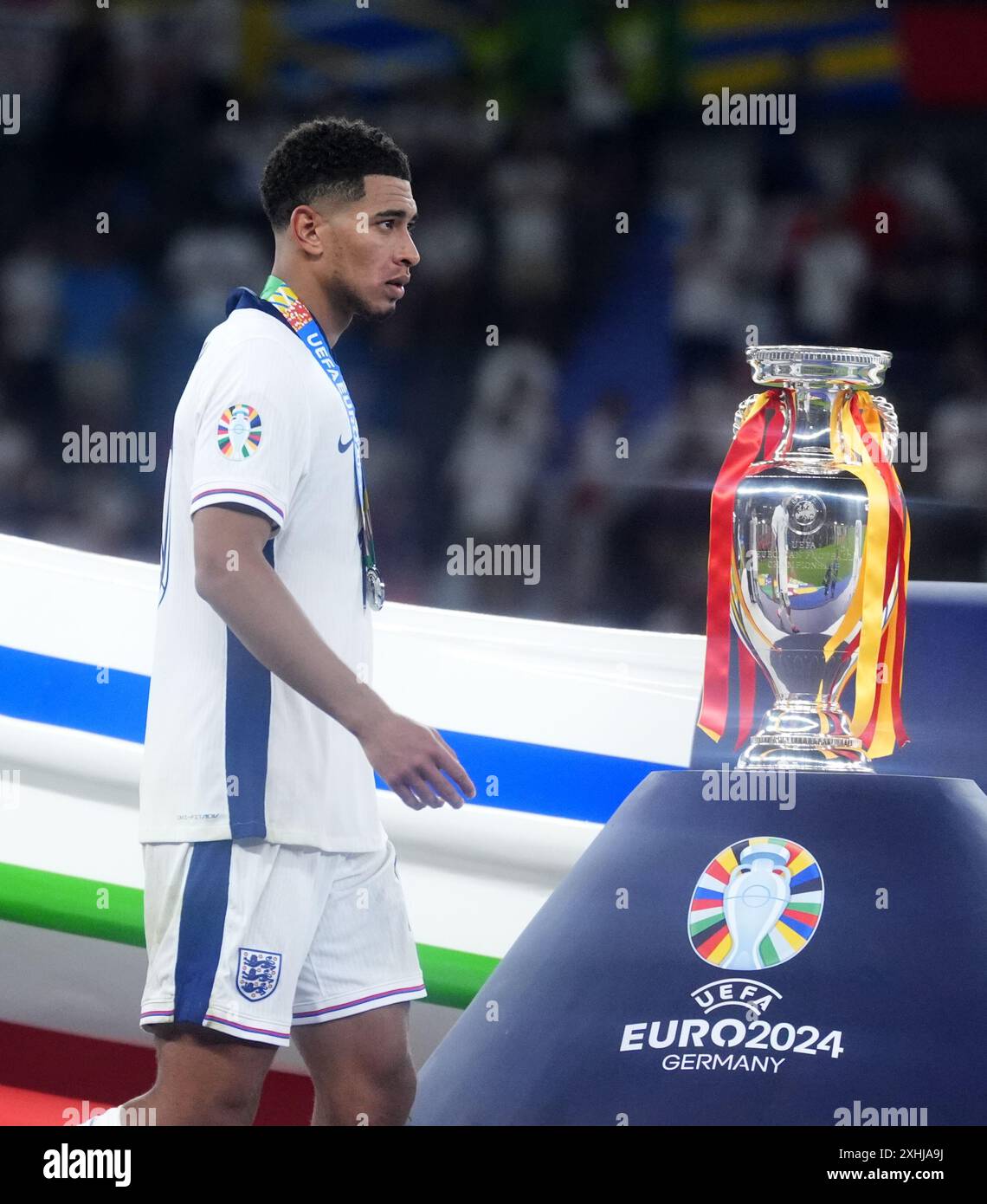 England's Jude Bellingham walks past the Henri Delaunay Cup after ...