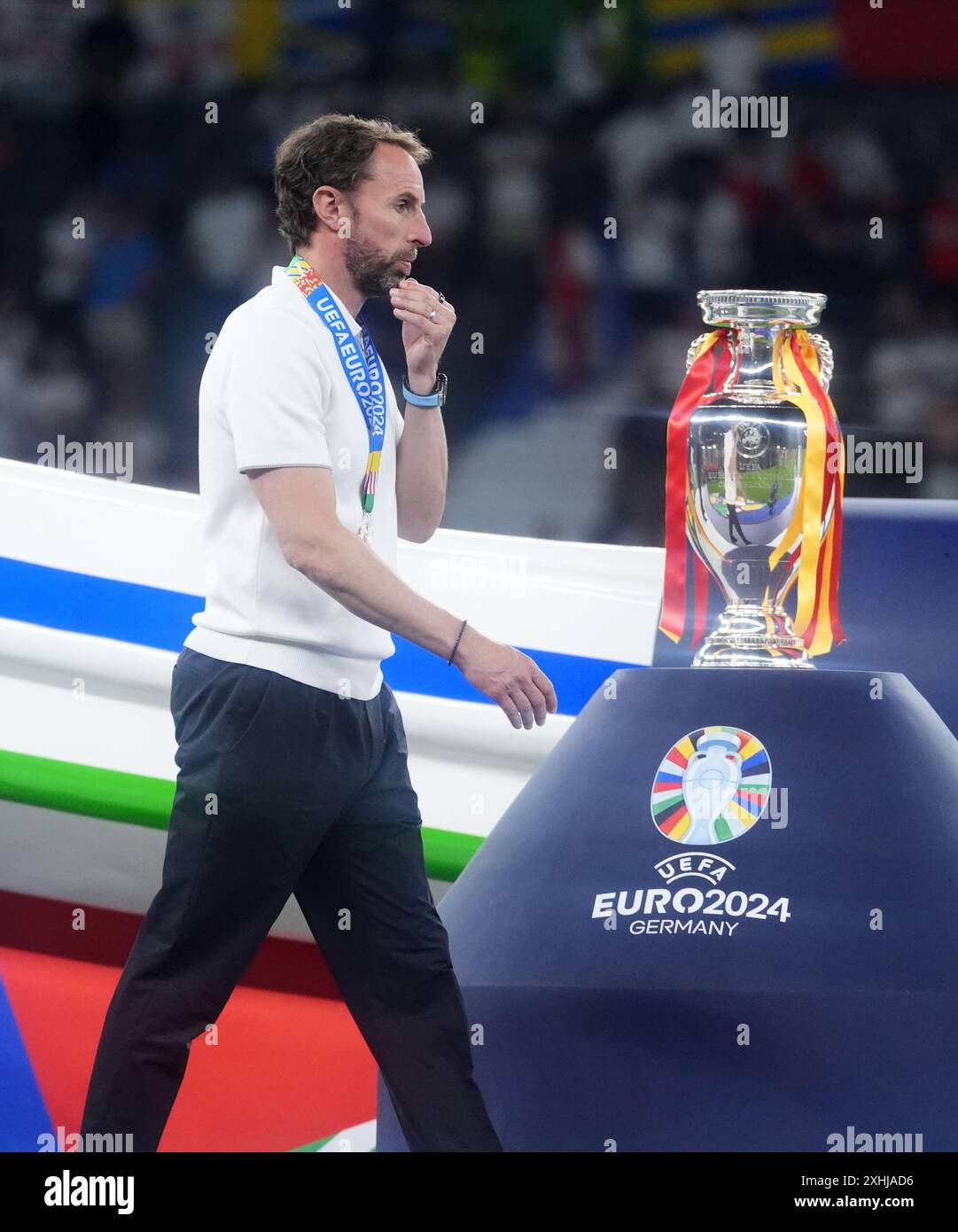 England's Gareth Southgate walks past the Henri Delaunay Cup after ...