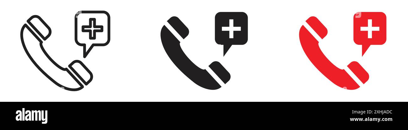 Ambulance call icon Black line art vector in black and white outline ...