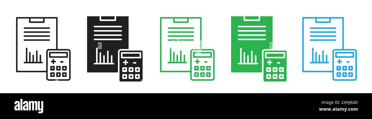 Accounting icon Black line art vector in black and white outline set ...