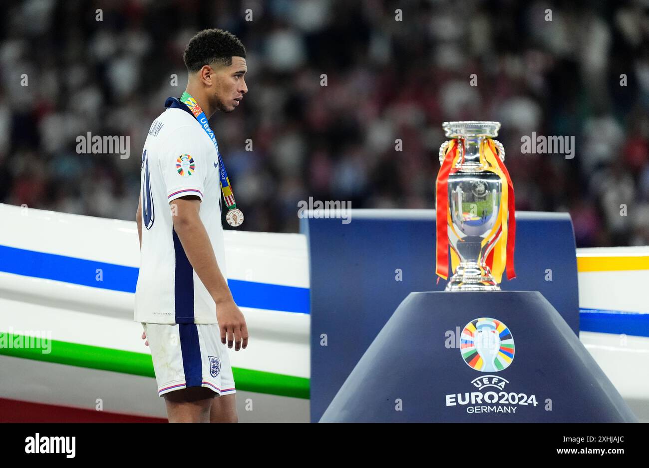 England's Jude Bellingham walks past the Henri Delaunay Cup after ...