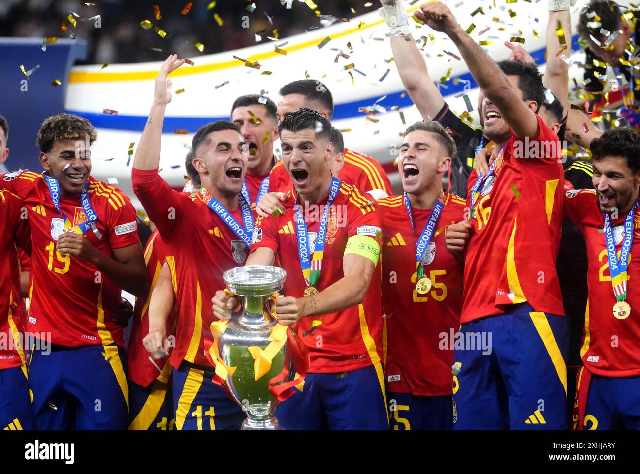 Spain's Alvaro Morata celebrates with the trophy after winning the UEFA ...