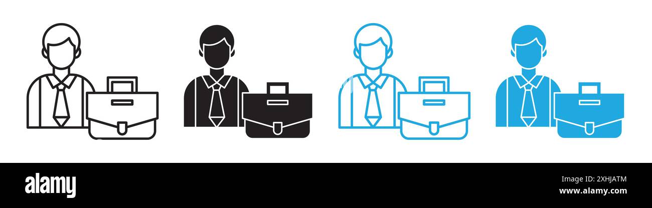 Businessman icon Black line art vector in black and white outline set ...