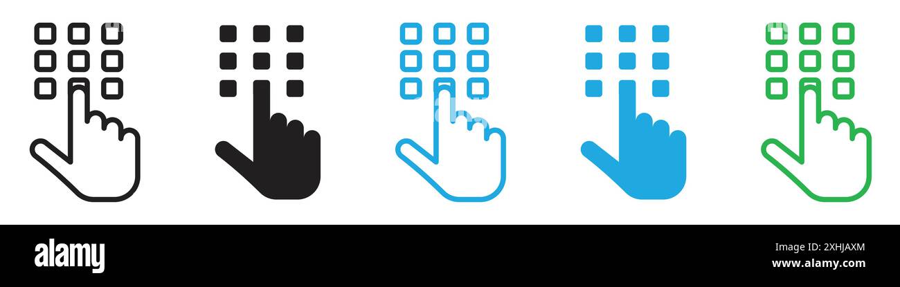 Code lock icon Black line art vector in black and white outline set ...