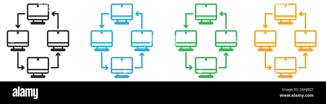 Computer network icon Black line art vector in black and white outline ...