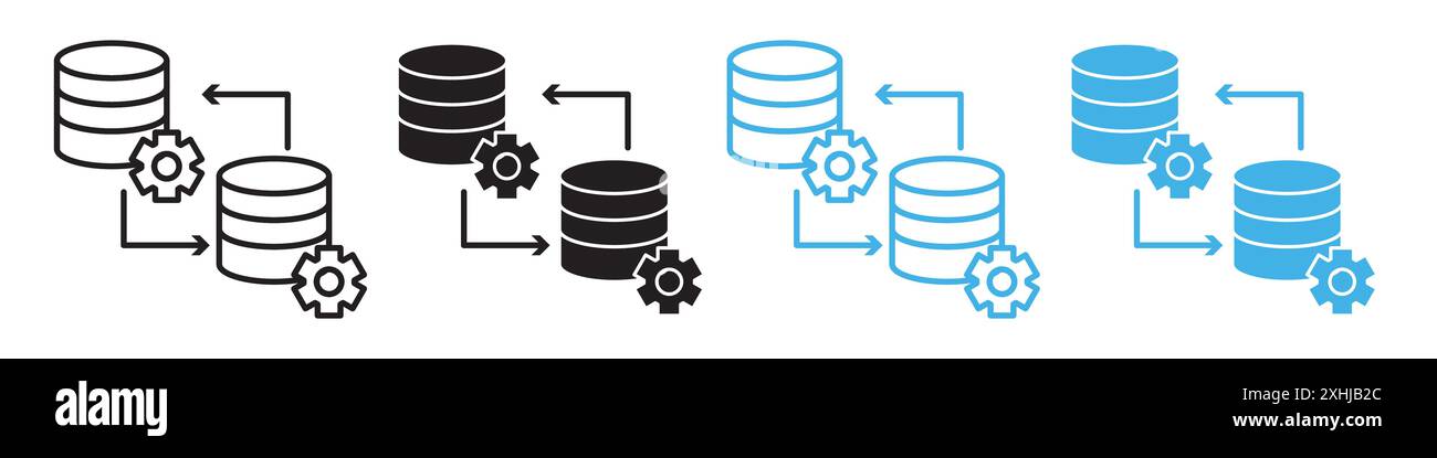Data processing icon Black line art vector in black and white outline ...