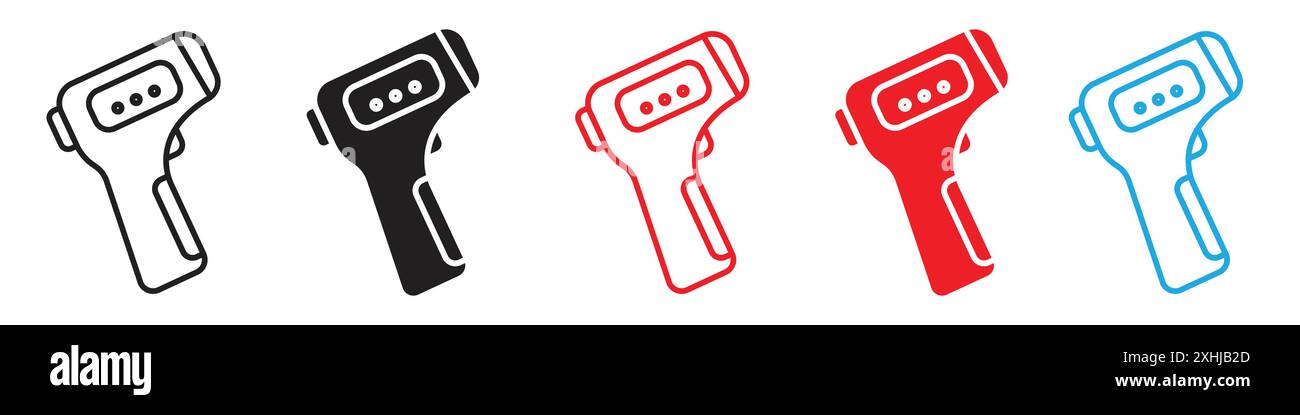 Contactless infrared thermometer icon Black line art vector in black and white outline set ...