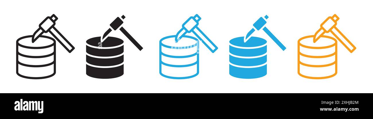 Data mining icon Black line art vector in black and white outline set collection sign Stock ...