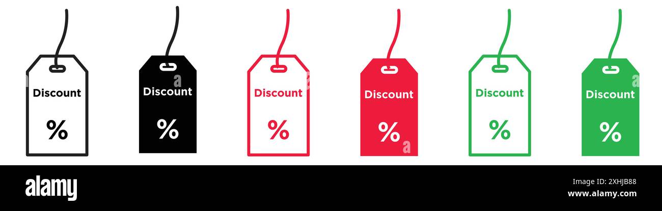Discount tag icon Black line art vector in black and white outline set ...