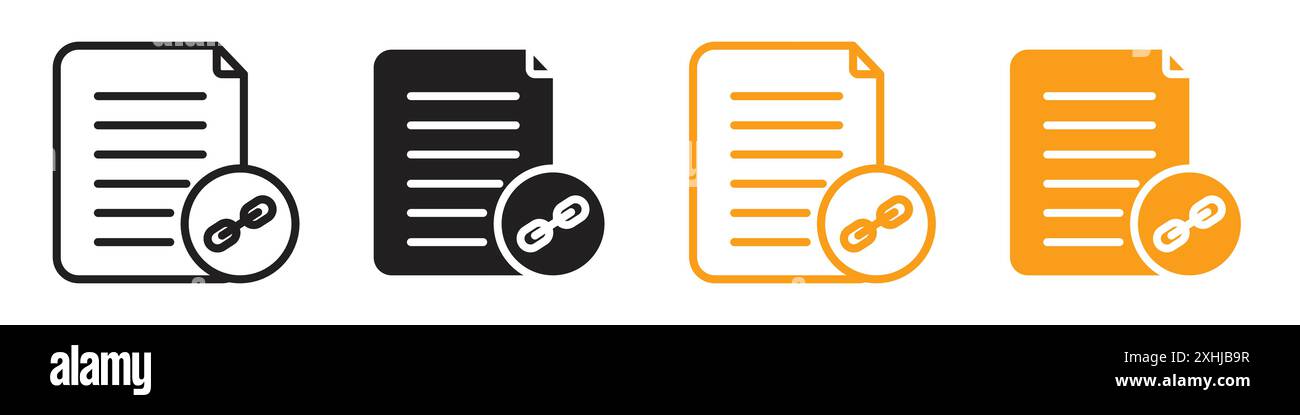 Document link icon Black line art vector in black and white outline set ...