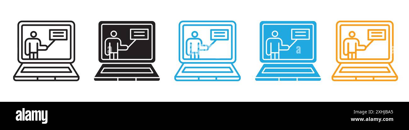 E learning icon Black line art vector in black and white outline set ...