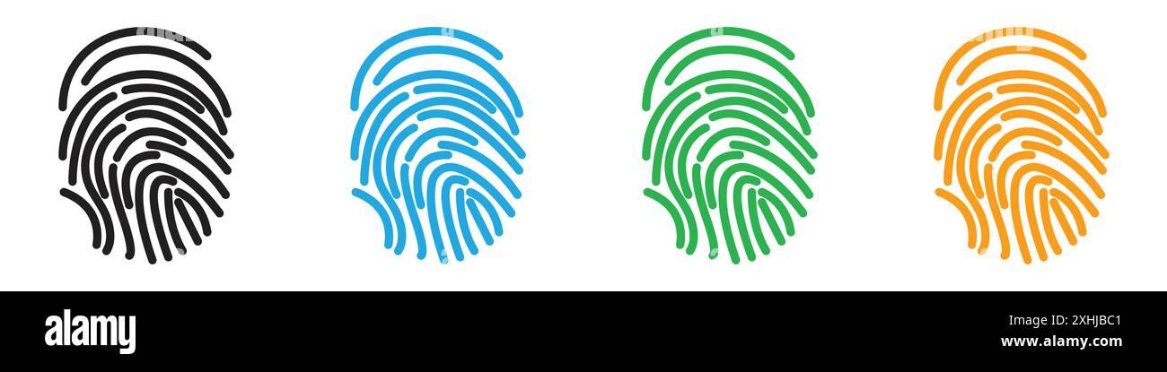 Fingerprint Icon Black line art vector in black and white outline set ...