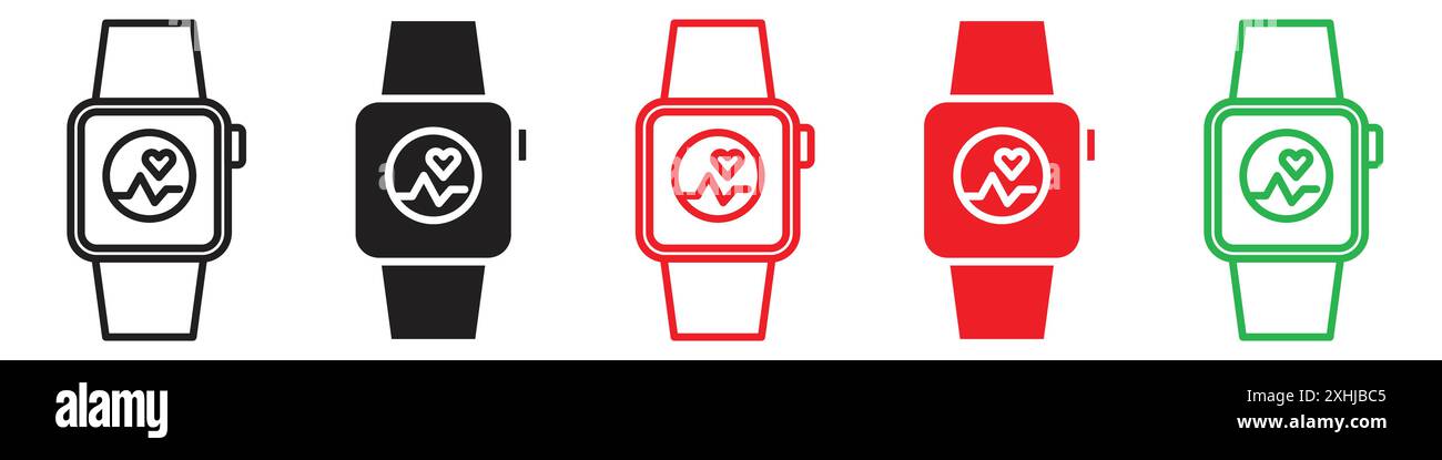 Fitness tracker smart watch icon Black line art vector in black and ...