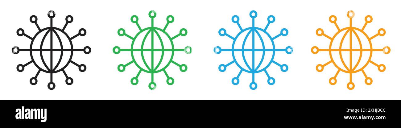 Globalization icon Black line art vector in black and white outline set ...