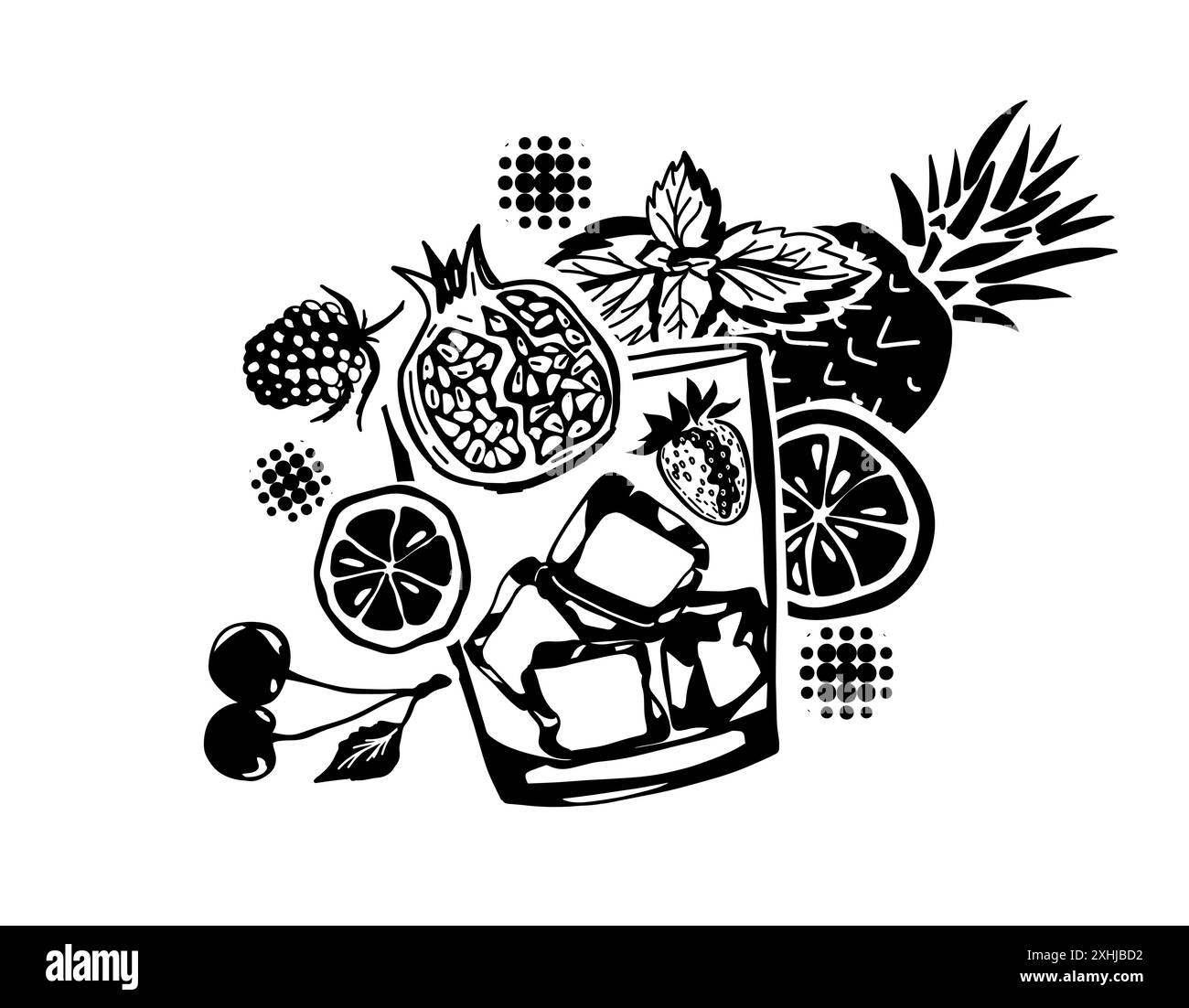 Fruit fresh drink monochrome. hand drawing. Not AI. Vector illustration ...