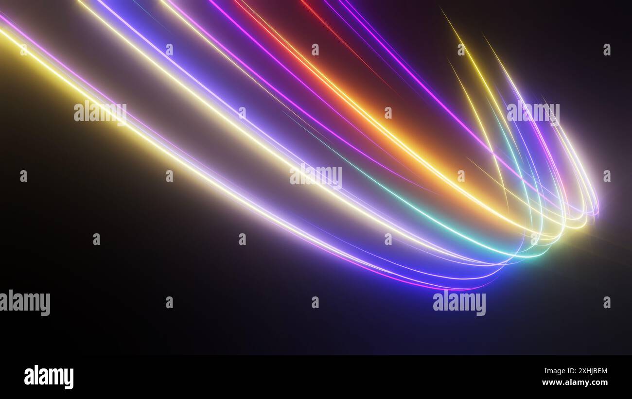 illustration of ascending colorful neon glowing lines, abstract ...